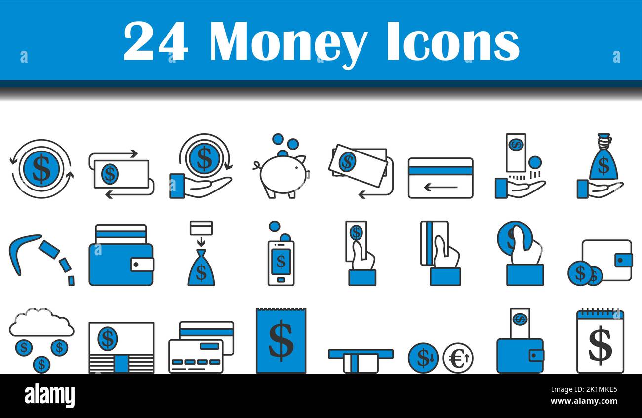 Money Icon Set. Editable Bold Outline With Color Fill Design. Vector ...