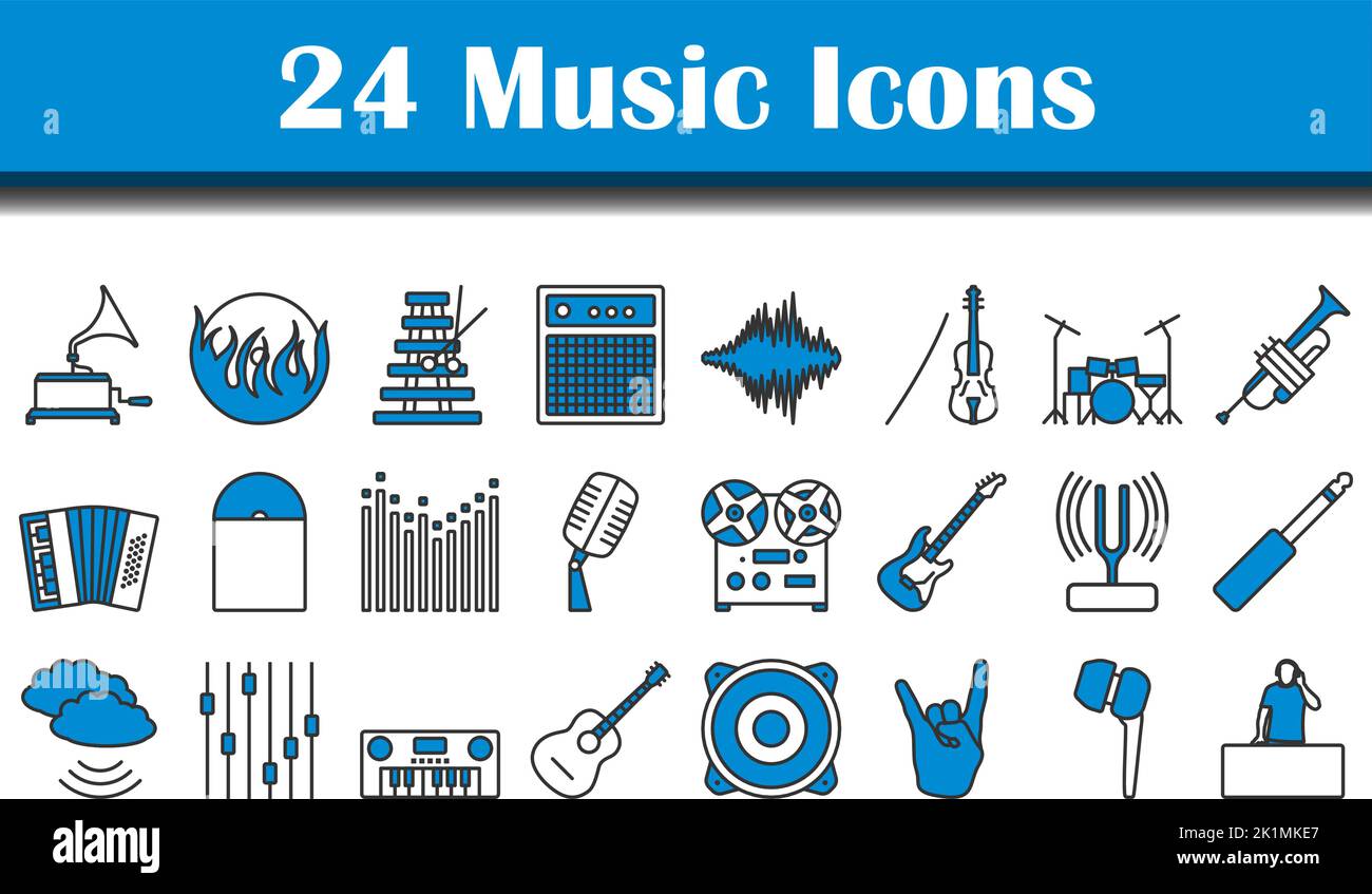 Music Icon Set. Editable Bold Outline With Color Fill Design. Vector ...