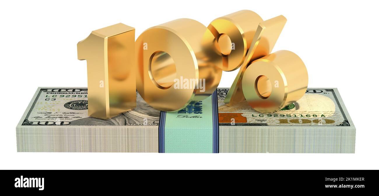 The Number 10% on top of 100 Dollar bills Stock Photo - Alamy