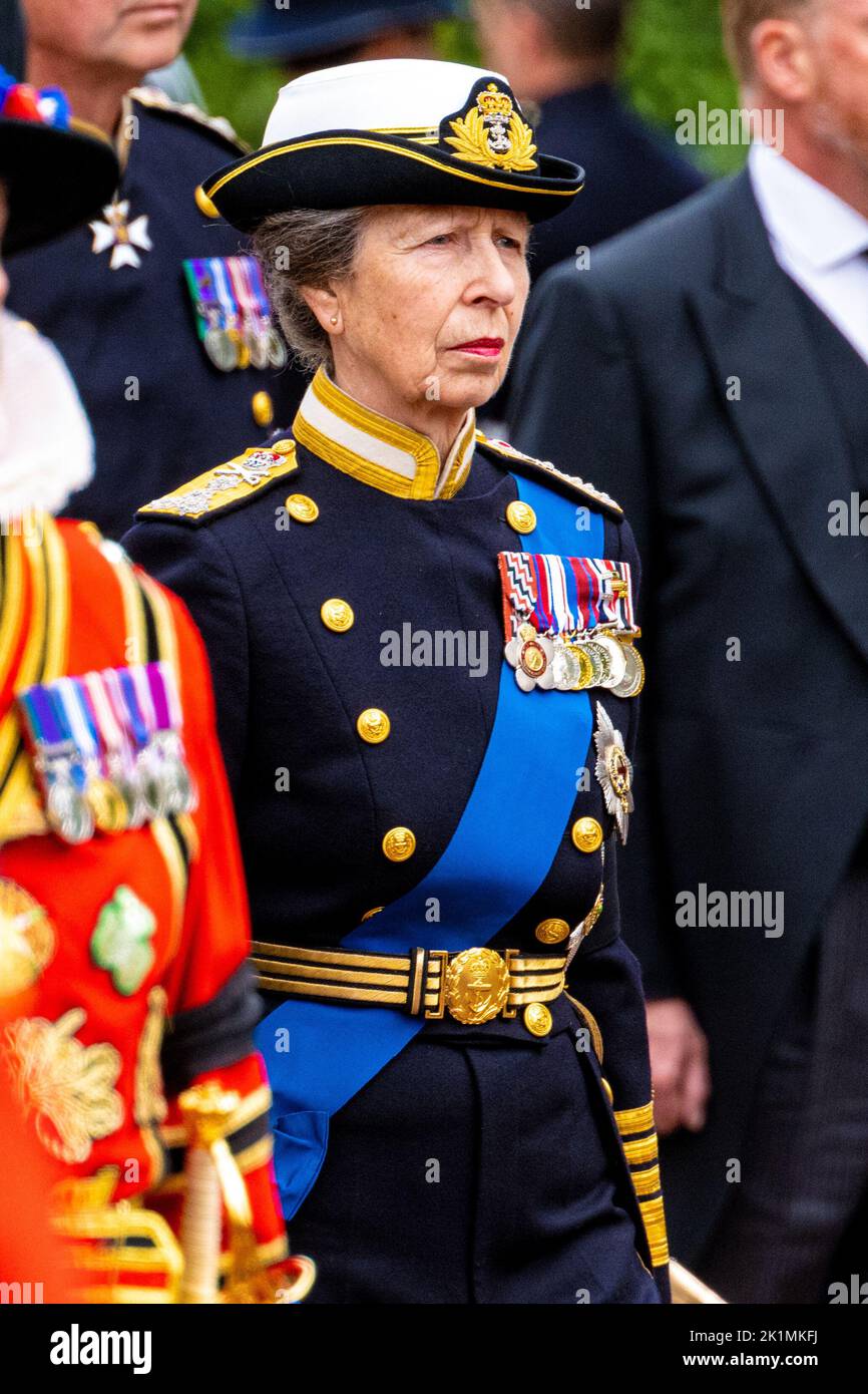 Princess Anne, Princess Royal follow Her Majesty the Queen's coffin on ...