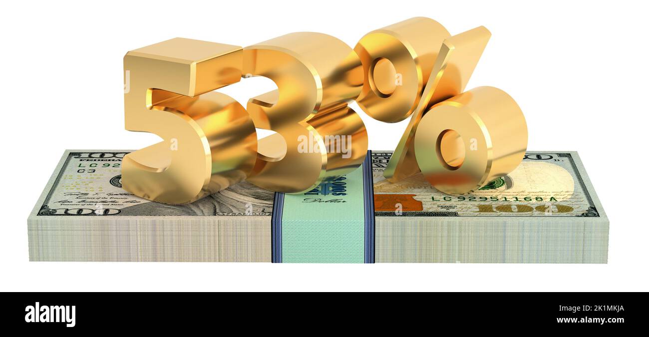 The Number 53% on top of 100 Dollar bills Stock Photo - Alamy