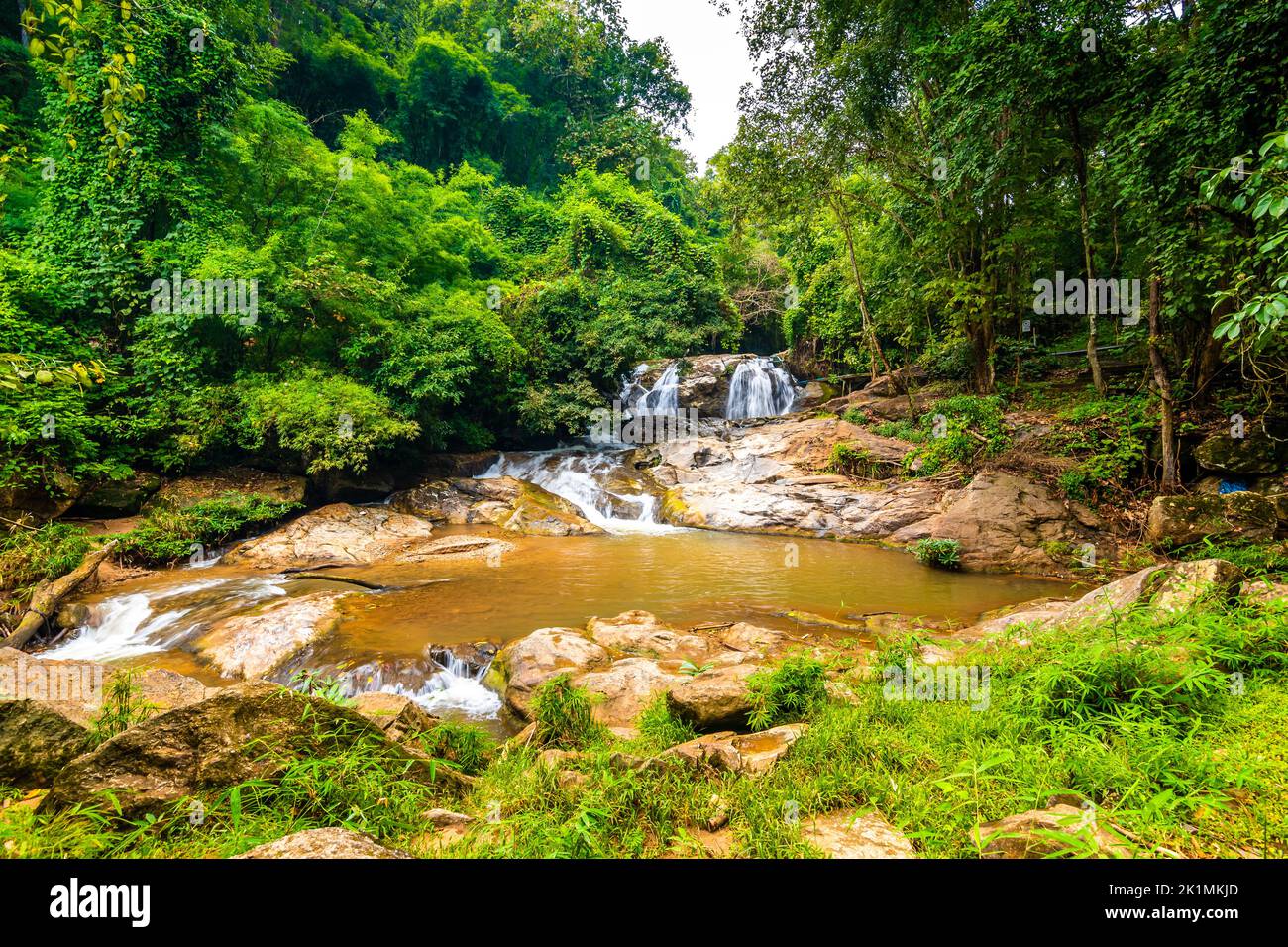 Beautiful waterfall Mae Sa, Thailand. Fresh and pure water stream is ...