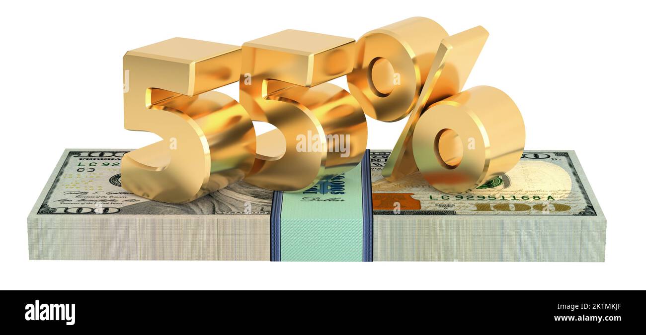 The Number 55% on top of 100 Dollar bills Stock Photo - Alamy
