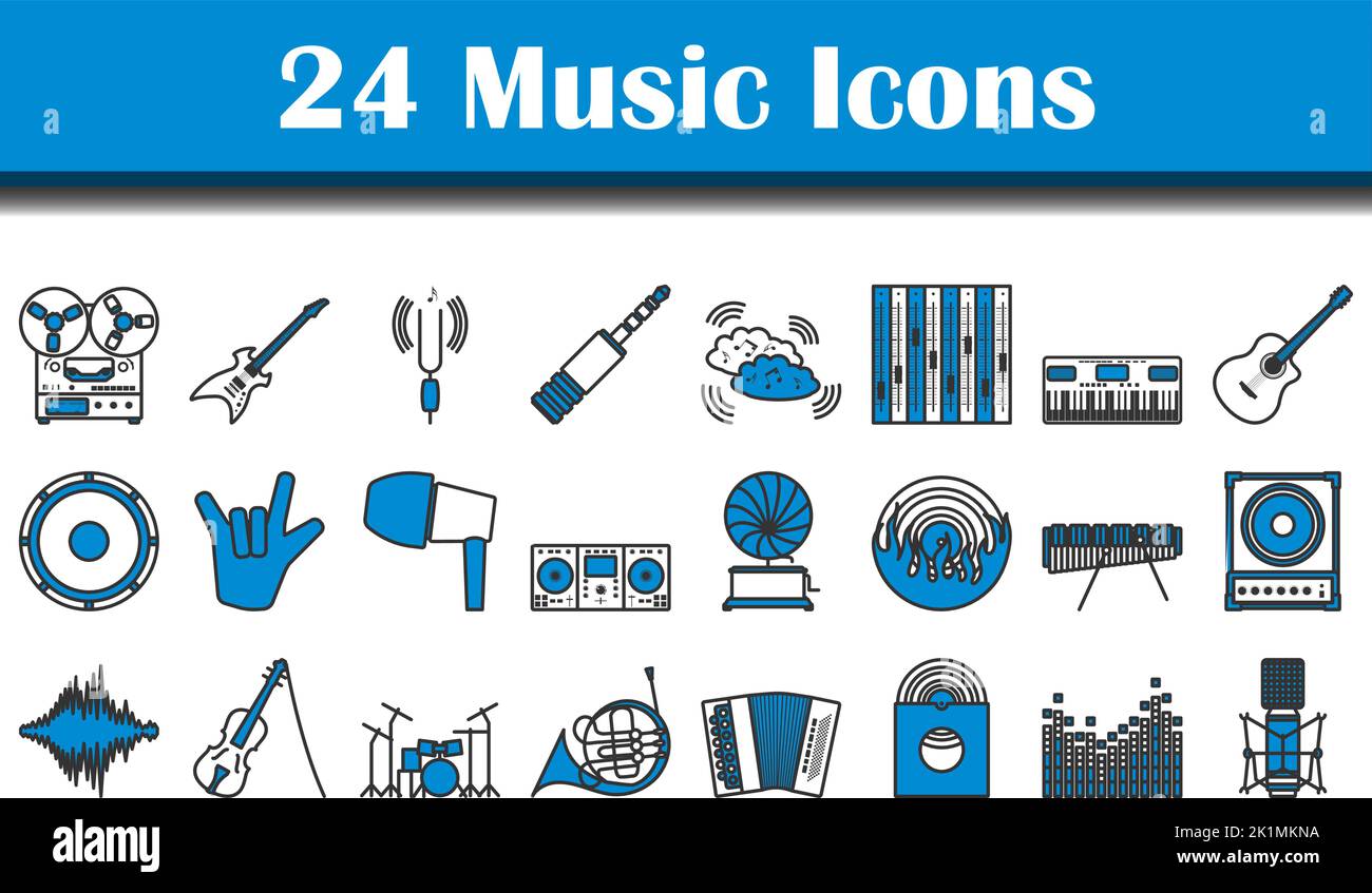 Music Icon Set. Editable Bold Outline With Color Fill Design. Vector ...
