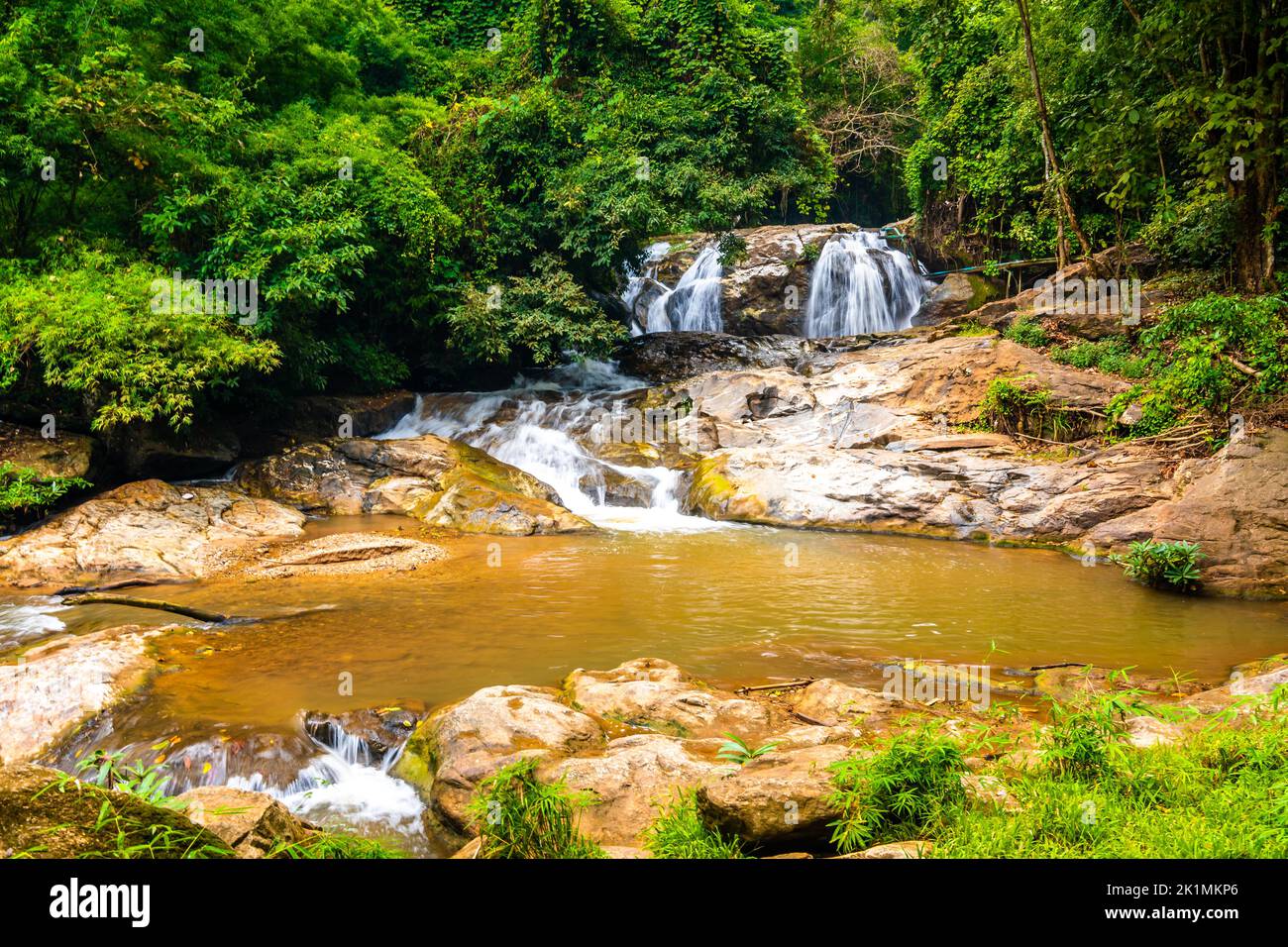 Beautiful waterfall Mae Sa, Thailand. Fresh and pure water stream is ...