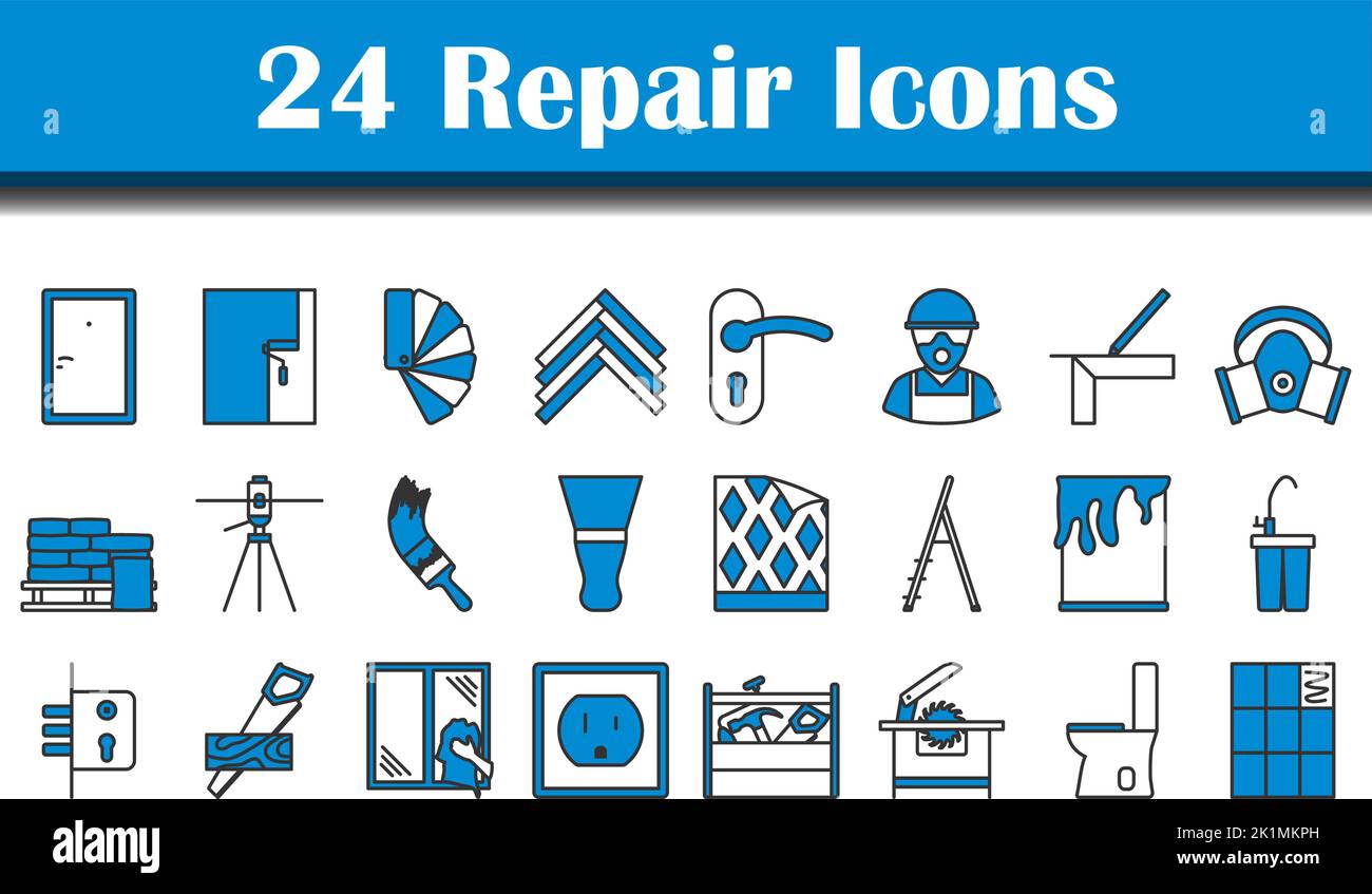 Repair Icon Set. Editable Bold Outline With Color Fill Design. Vector ...