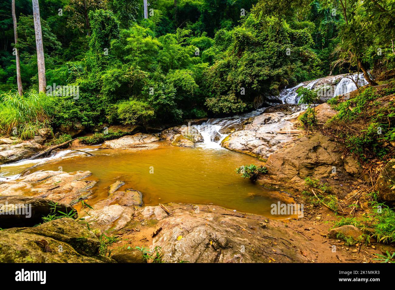 Beautiful waterfall Mae Sa, Thailand. Fresh and pure water stream is ...