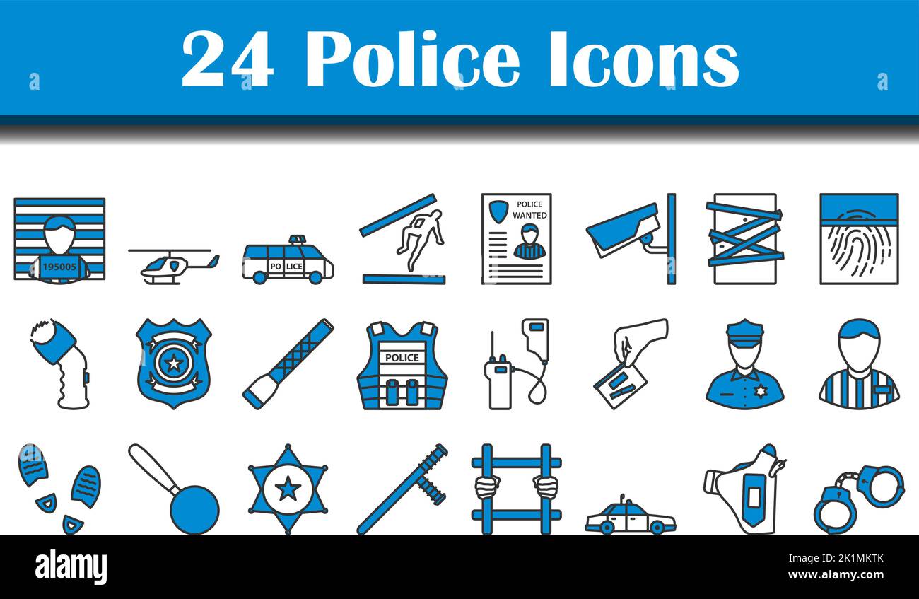 Police Icon Set. Editable Bold Outline With Color Fill Design. Vector ...