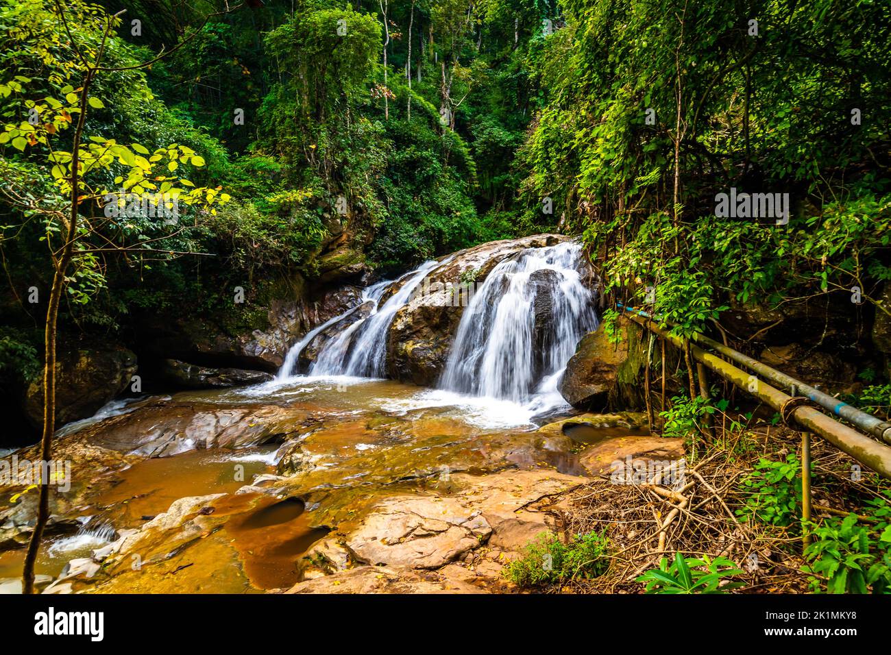 Beautiful waterfall Mae Sa, Thailand. Fresh and pure water stream is ...