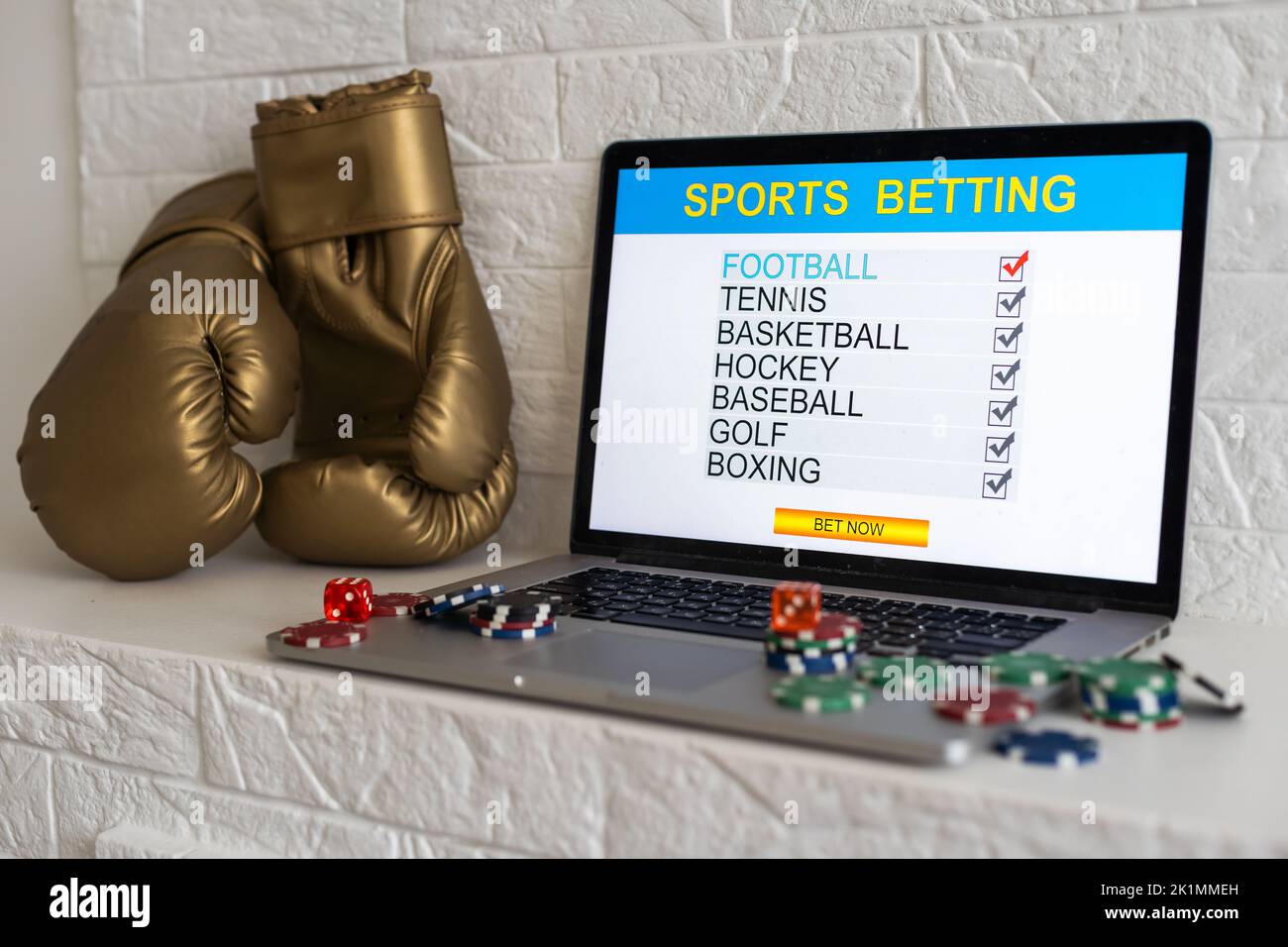 boxing gloves and a laptop with sports bets Stock Photo - Alamy