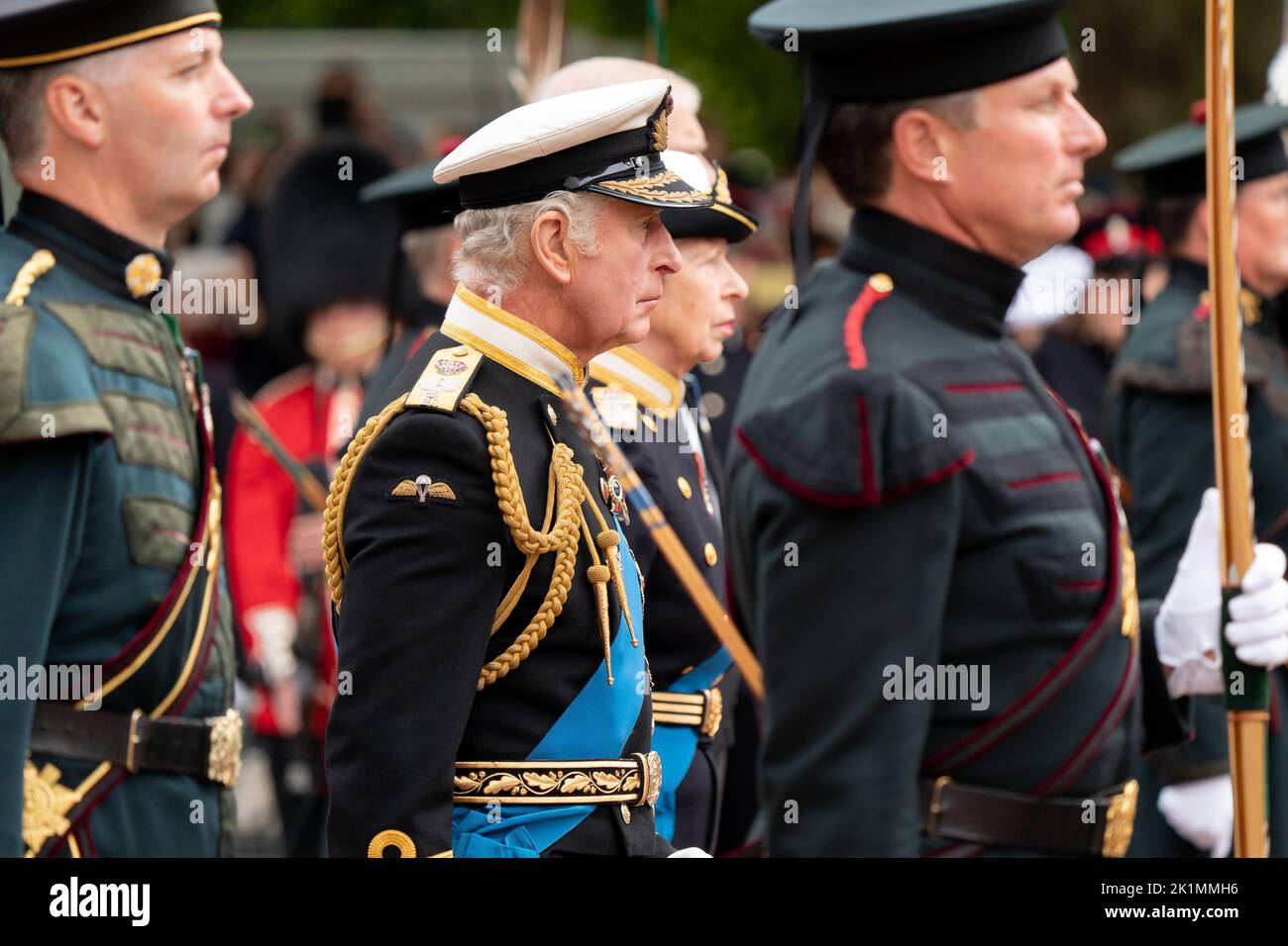 King Charles 111 during the procession of the coffin of Queen Elizabeth ...