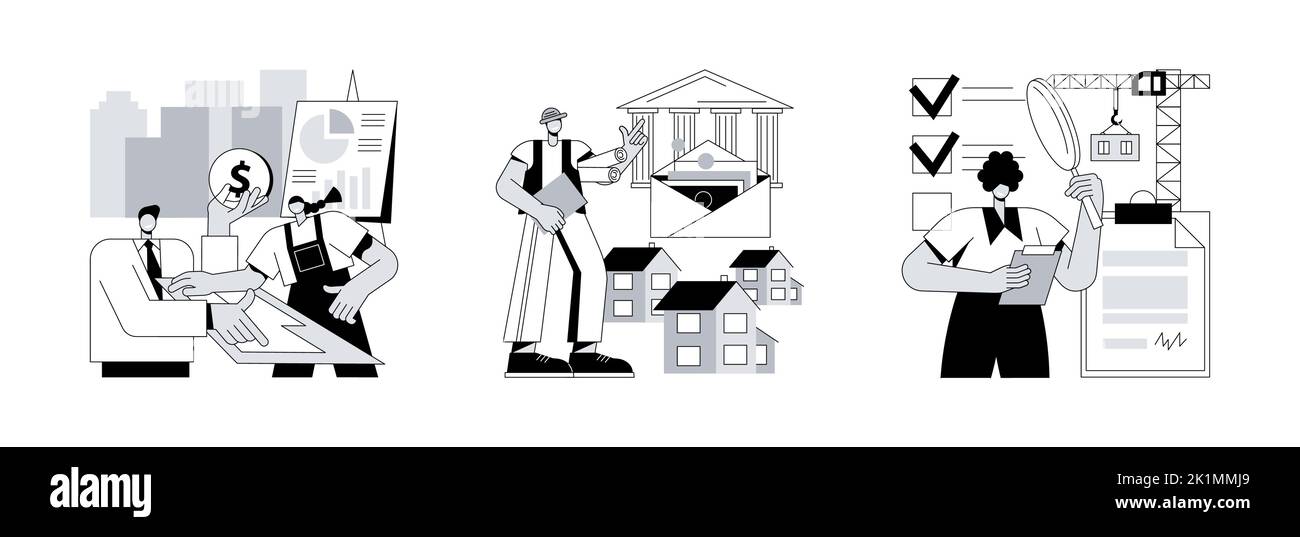 Construction project abstract concept vector illustration set. Real ...