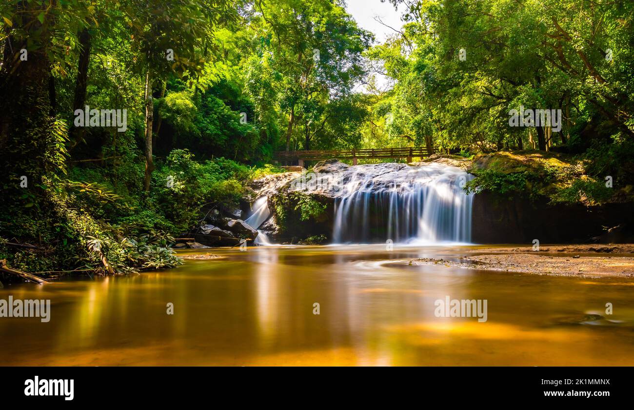 Beautiful waterfall Mae Sa, Thailand. Fresh and pure water stream is ...