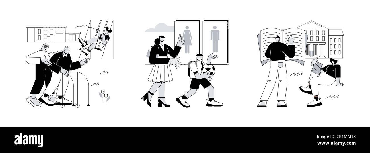 Public places abstract concept vector illustration set. Community ...