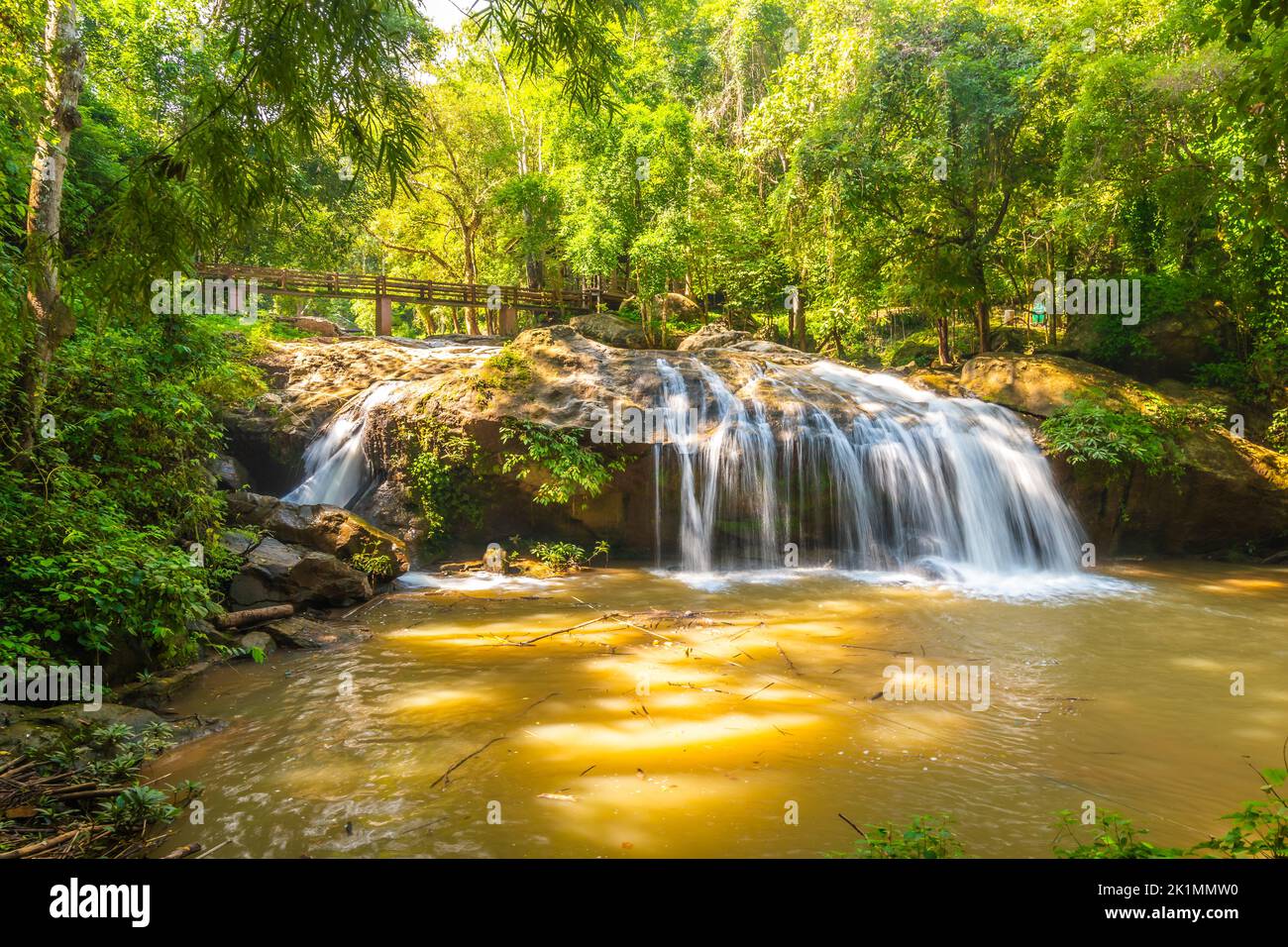 Beautiful waterfall Mae Sa, Thailand. Fresh and pure water stream is ...