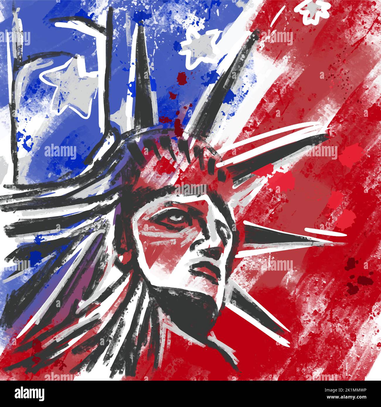 Statue of Liberty Acrylic Drawing America Grunge Scuffed Patriot Colors ...