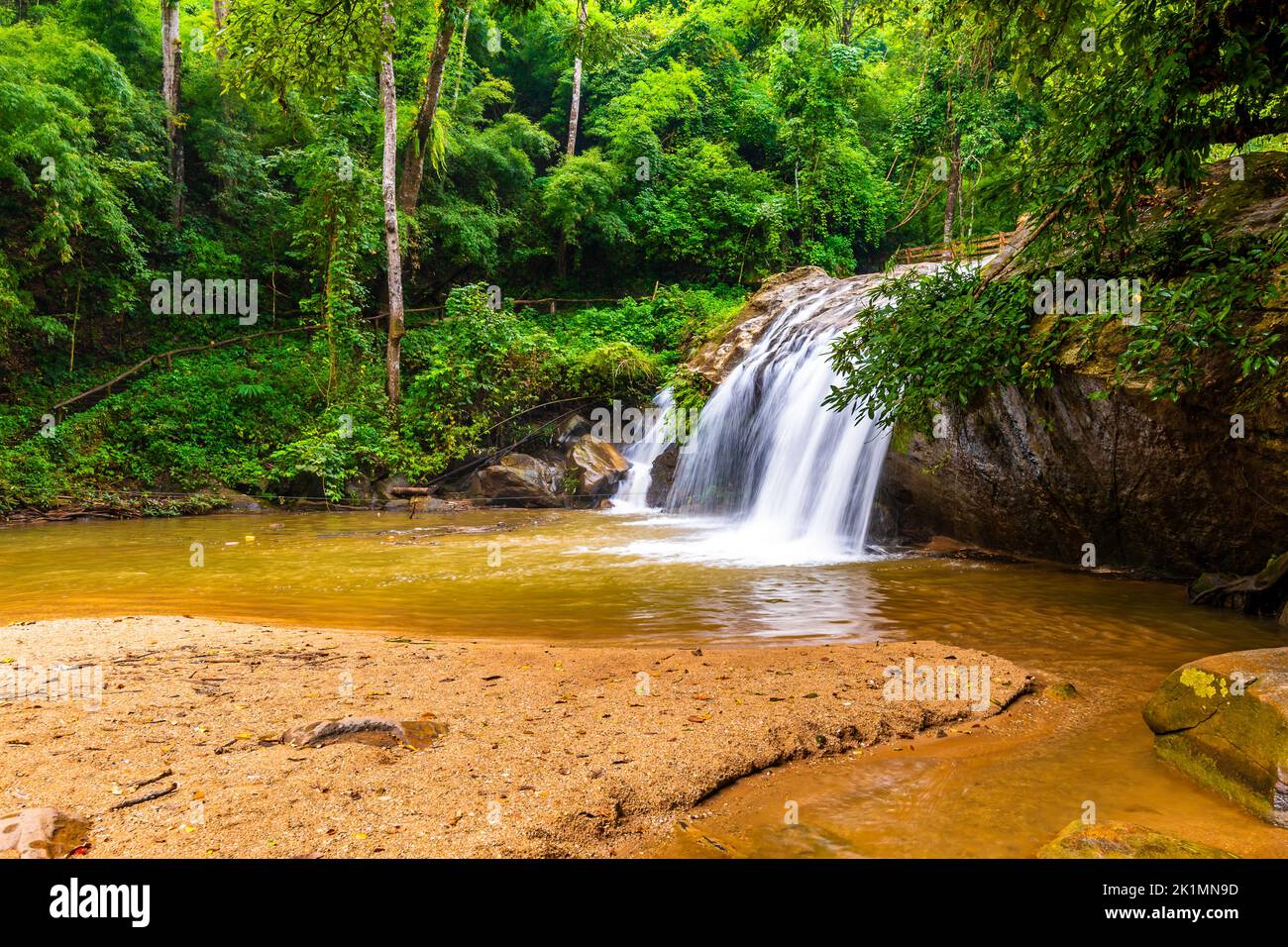 Beautiful waterfall Mae Sa, Thailand. Fresh and pure water stream is ...