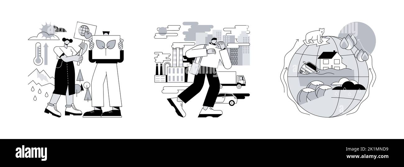 Greenhouse effect abstract concept vector illustration set. Climate ...