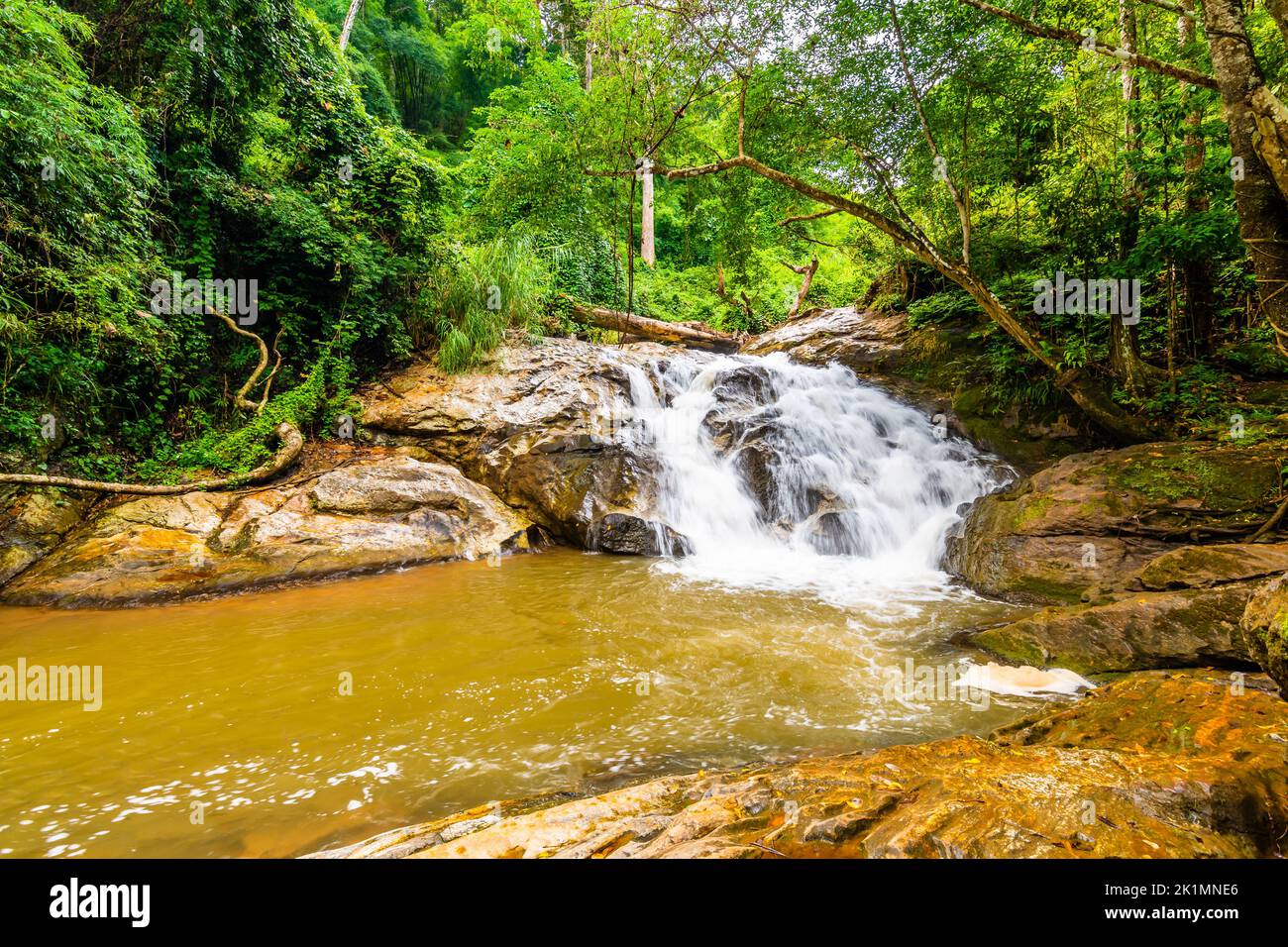 Beautiful waterfall Mae Sa, Thailand. Fresh and pure water stream is ...