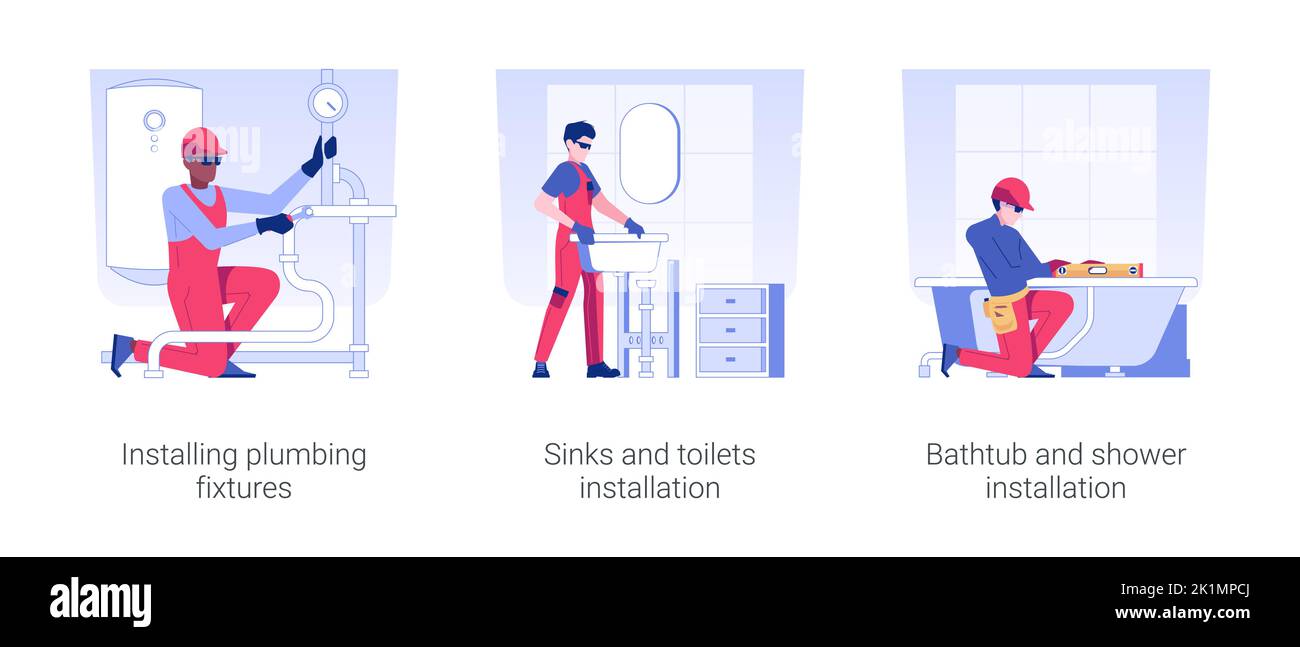 Plumbing services isolated concept vector illustration set. Installing ...