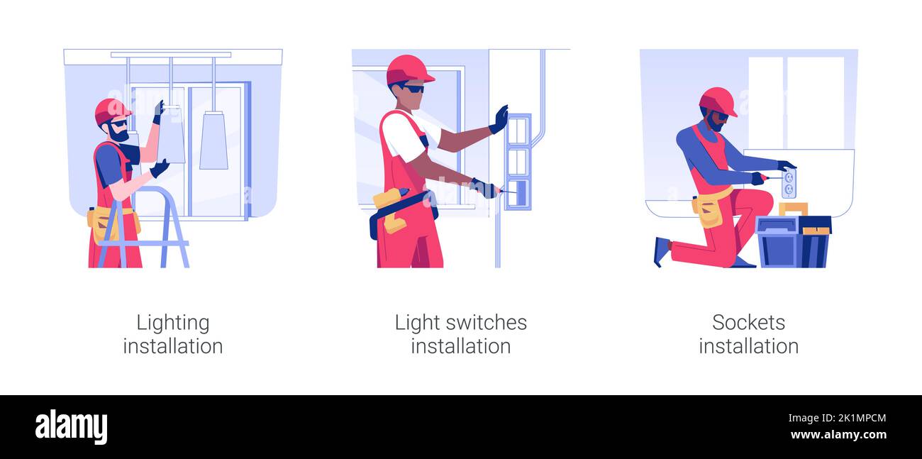 Electricity installation isolated concept vector illustration set ...
