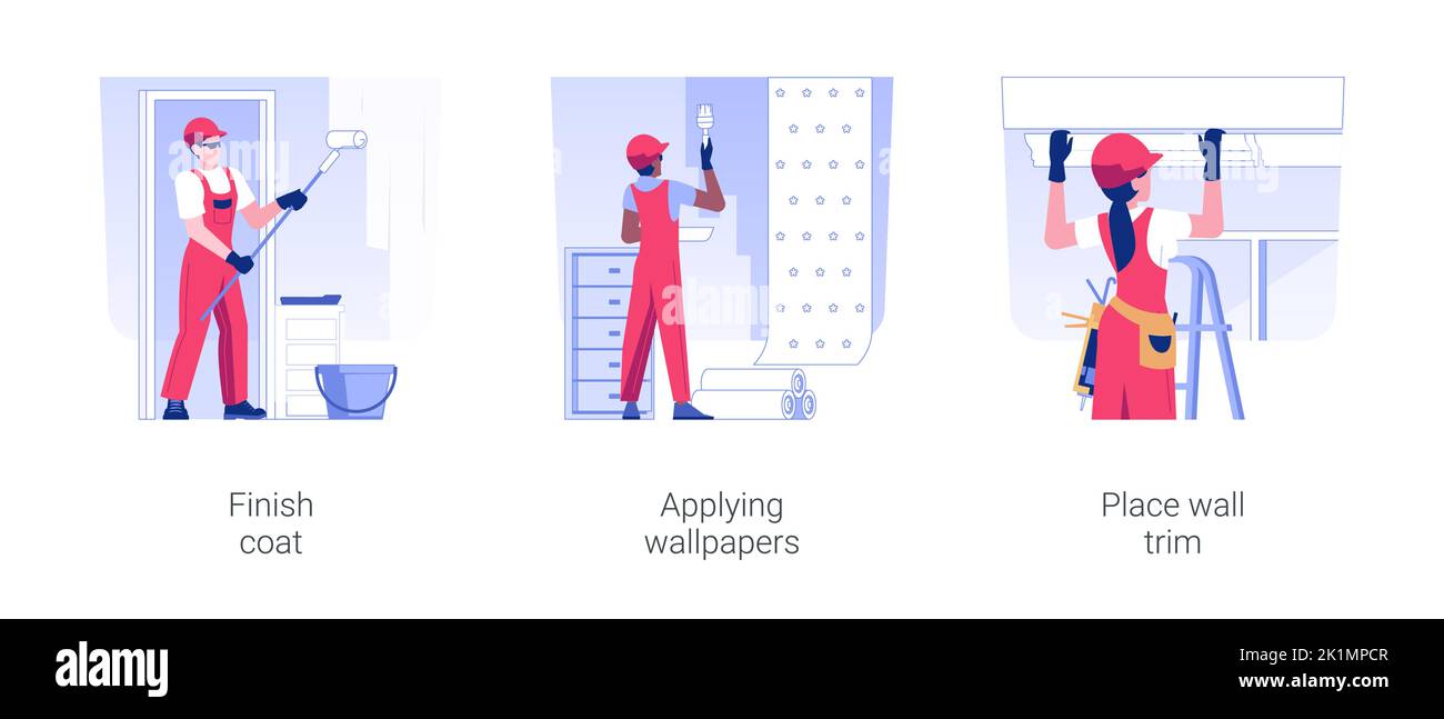 Wall coverings isolated concept vector illustration set. Finish coat ...
