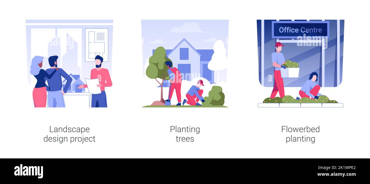 Commercial landscaping isolated concept vector illustration set ...