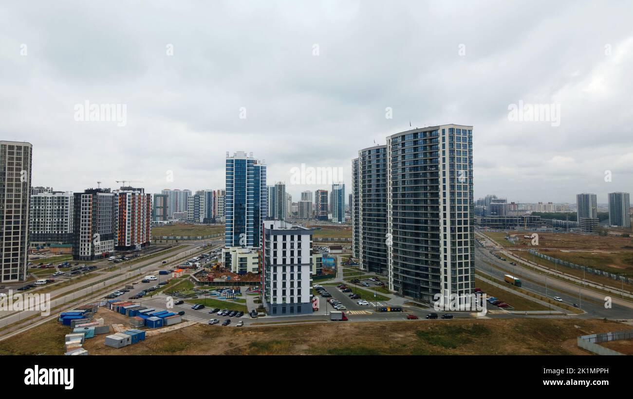 Construction site of a new city block. Construction of multi-storey ...