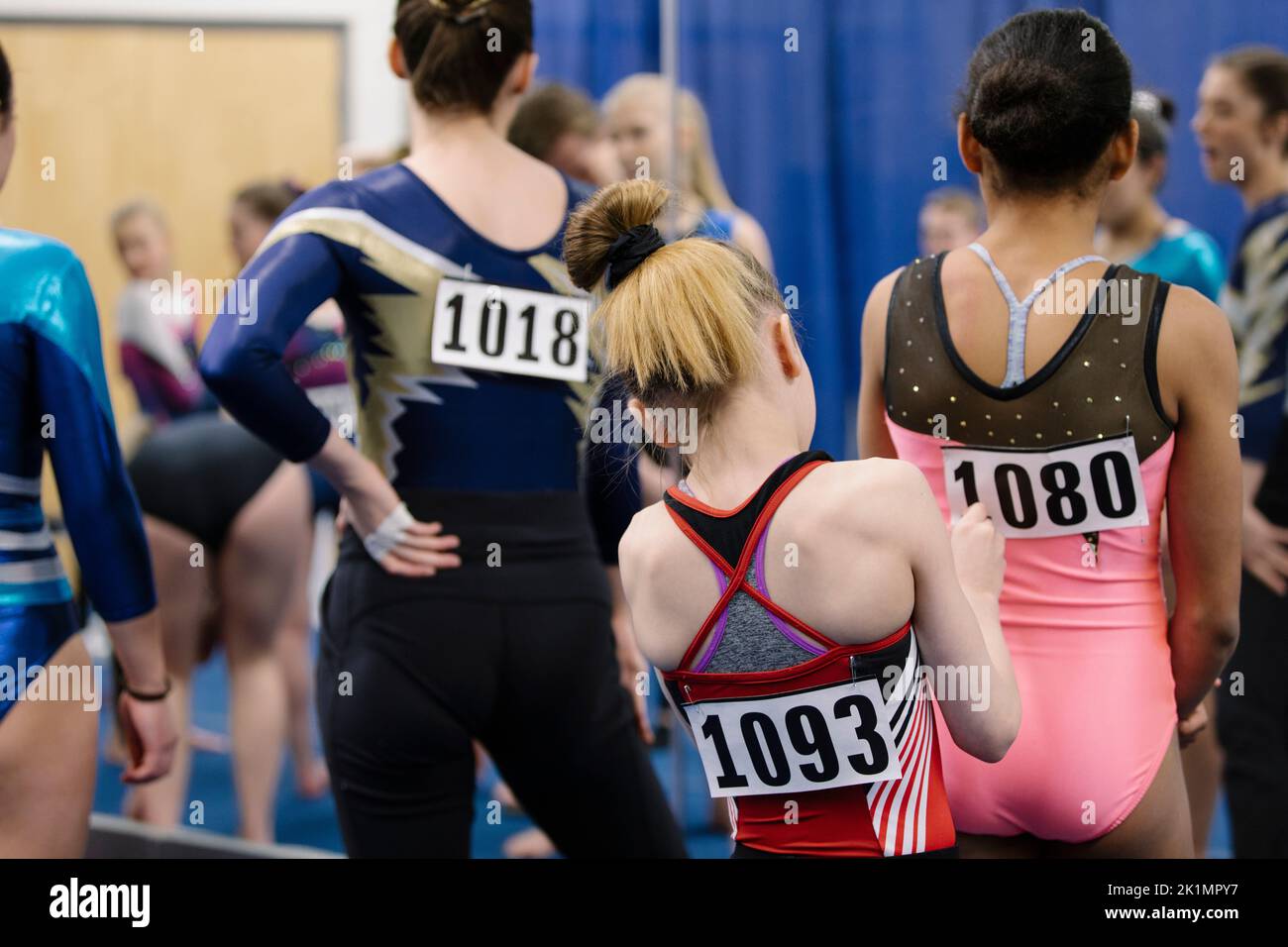 Female gymnasts in costume waiting backstage Stock Photo - Alamy