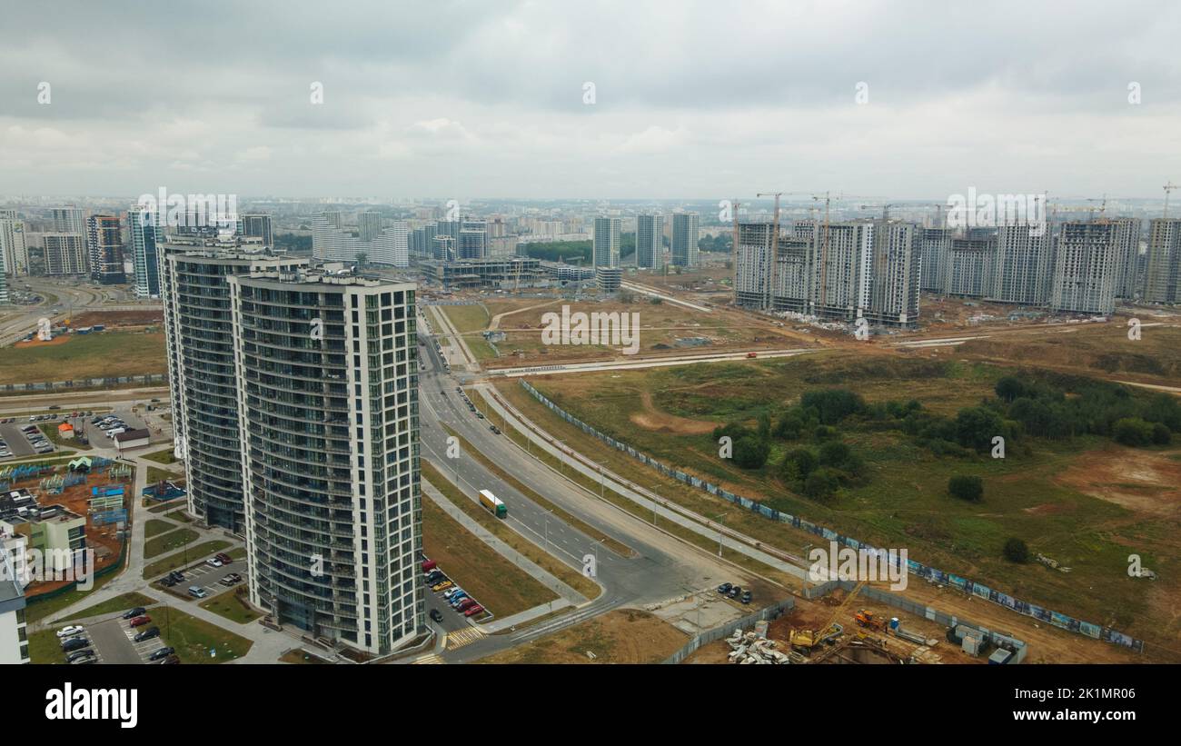 Construction site of a new city block. Construction of multi-storey ...