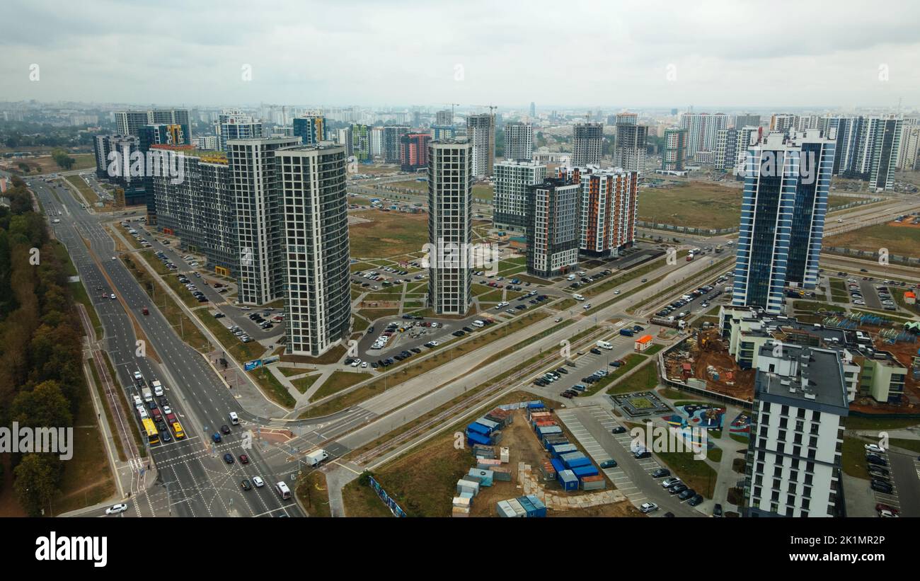 Construction site of a new city block. Construction of multi-storey ...