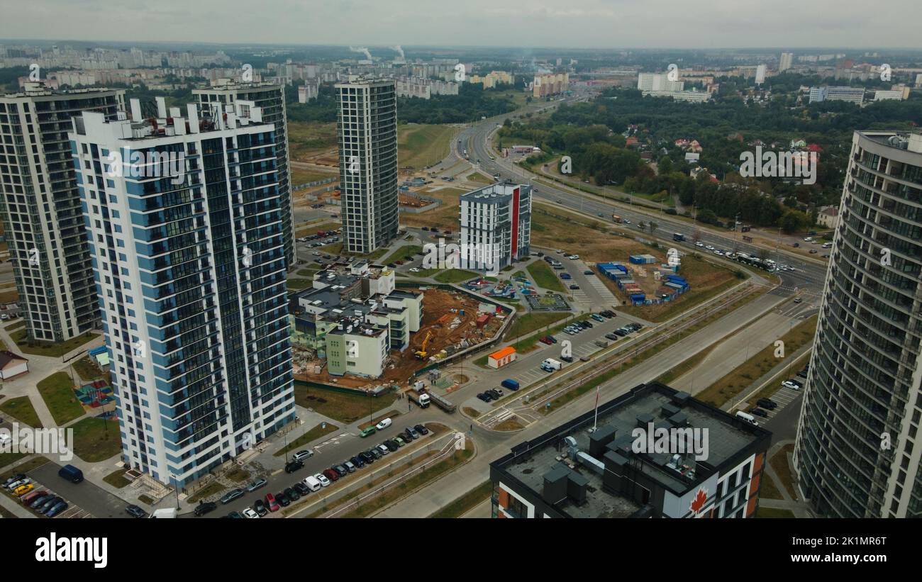 Construction site of a new city block. Construction of multi-storey ...