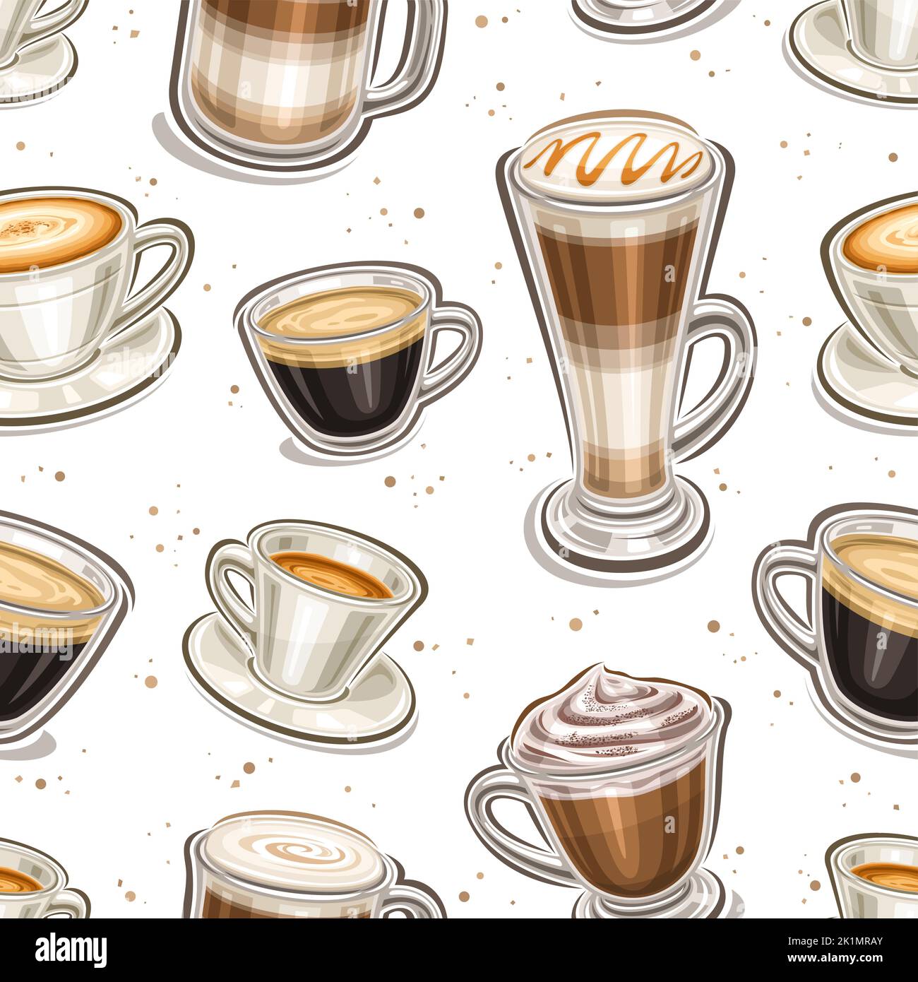 Vector Coffee seamless pattern, square repeating background with set of ...
