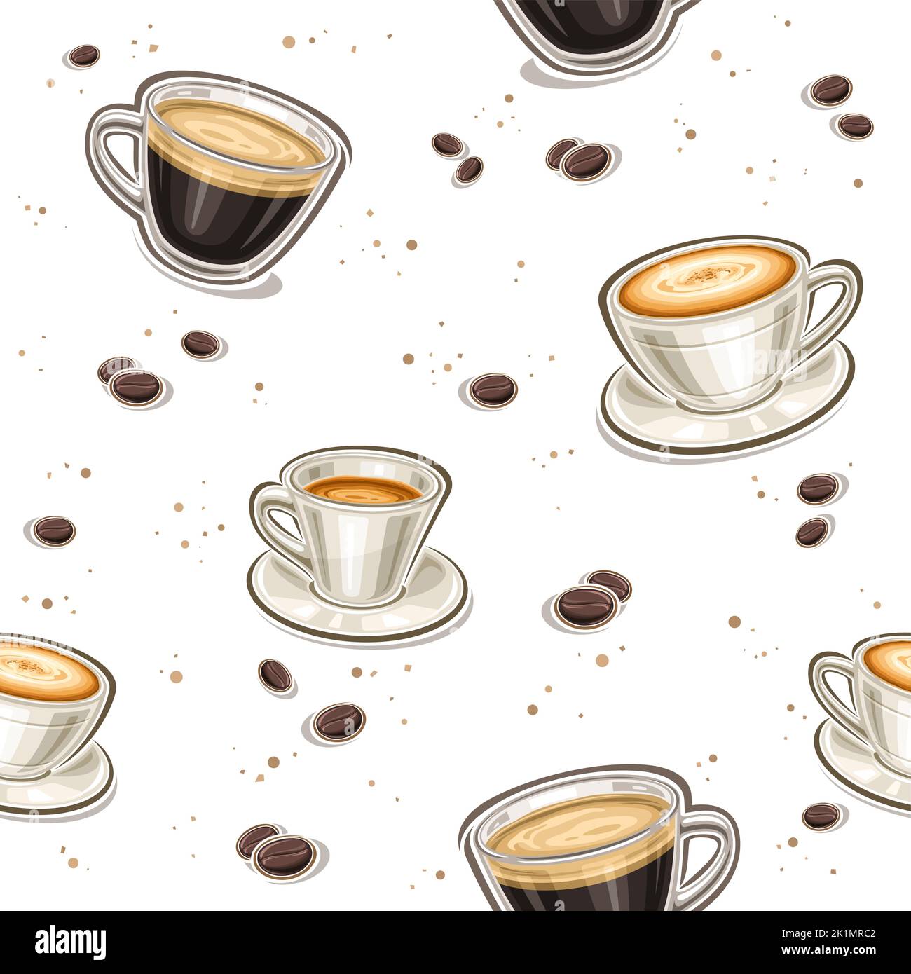 Vector Coffee seamless pattern, square repeating background with set of ...