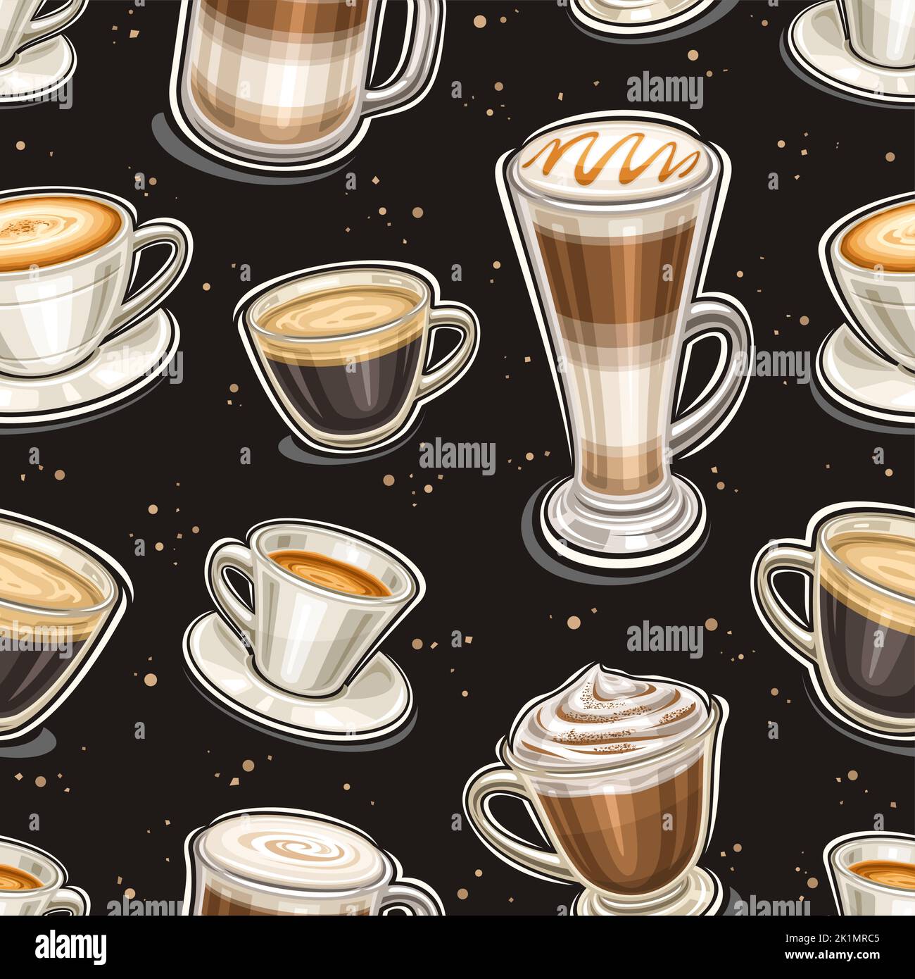Vector Coffee seamless pattern, square repeating background with set of ...
