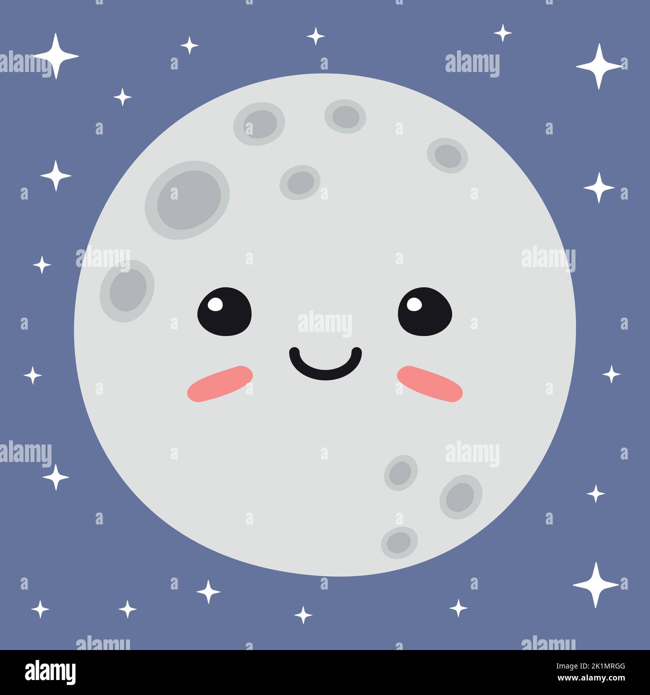 Vector flat hand drawn moon with face isolated on sky background Stock ...