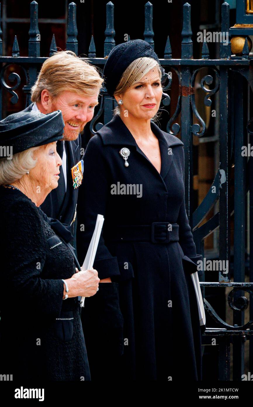 LONDON - King Willem-Alexander, Queen Maxima and Princess Beatrix of The Netherlands attend the ...