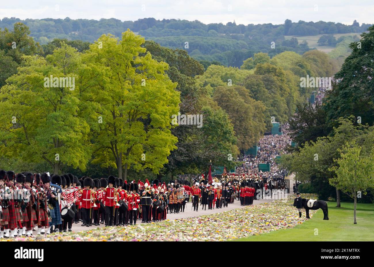 Emma, the monarch's fell pony, stands as the Ceremonial Procession of the coffin of Queen ...