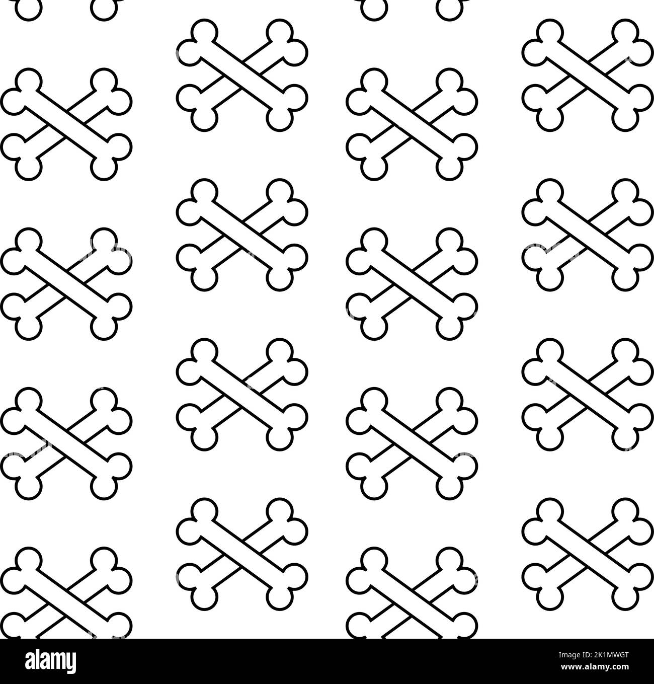 Vector seamless pattern of flat crossed bones isolated on white ...