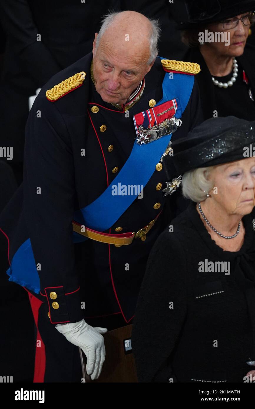 King Harald V of Norway attending the State Funeral of Queen Elizabeth II, held at Westminster ...