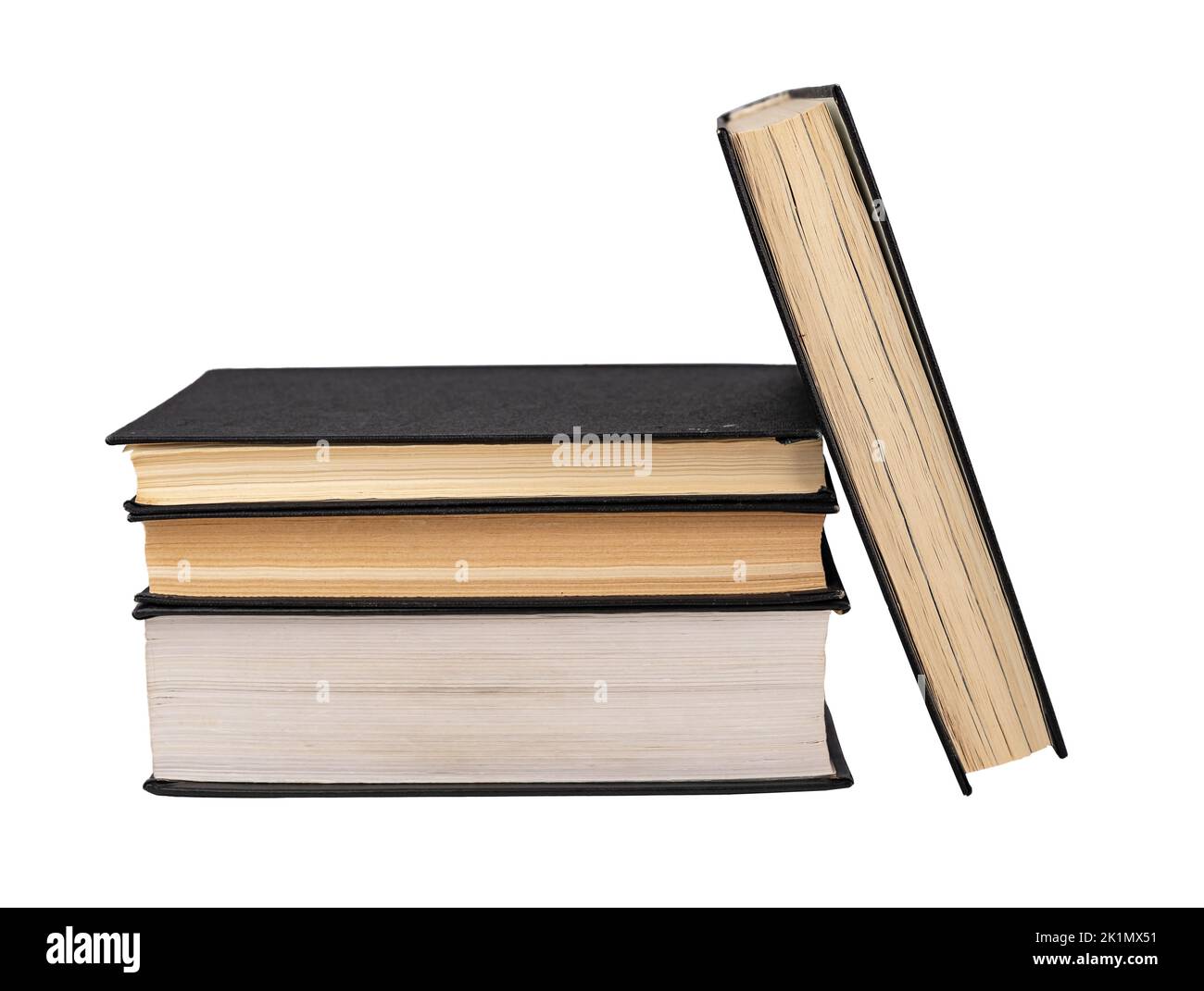 Hardcover books stack isolated on white background. Encyclopedias, novels, codes, business or ...