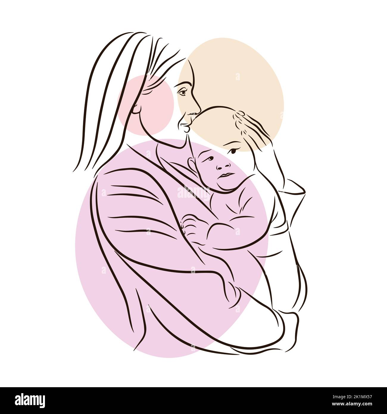 A young mother holds a baby in her arms, love, mother hugs and kisses a ...