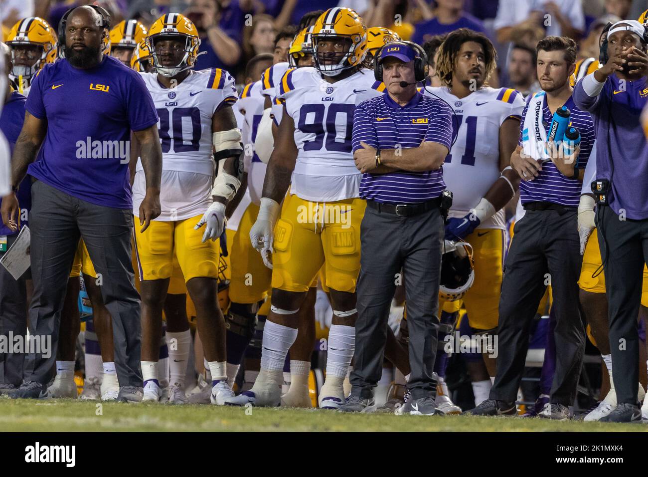 LSU Tigers head coach Brian Kelly watches his defense in the 3rd ...