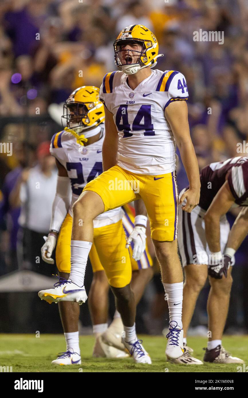 LSU Tigers long snapper Slade Roy (44) celebrates after recovering a ...