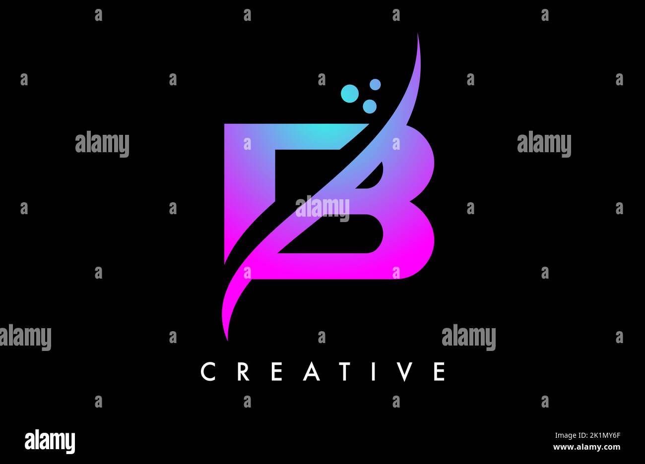 Purple Blue B Letter Logo Design with Elegant Creative Swoosh and Dots ...