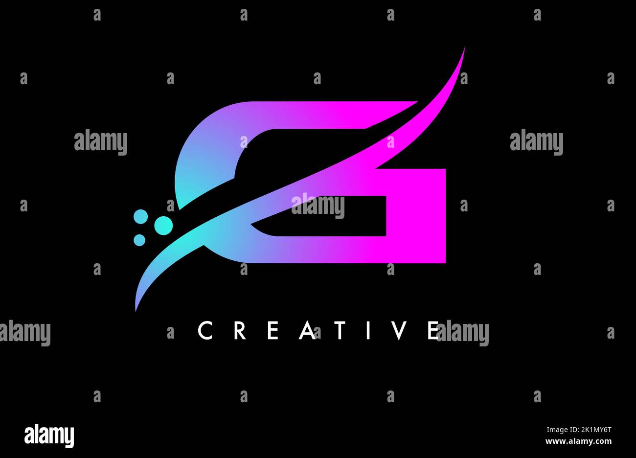 Purple Blue G Letter Logo Design with Elegant Creative Swoosh and Dots ...