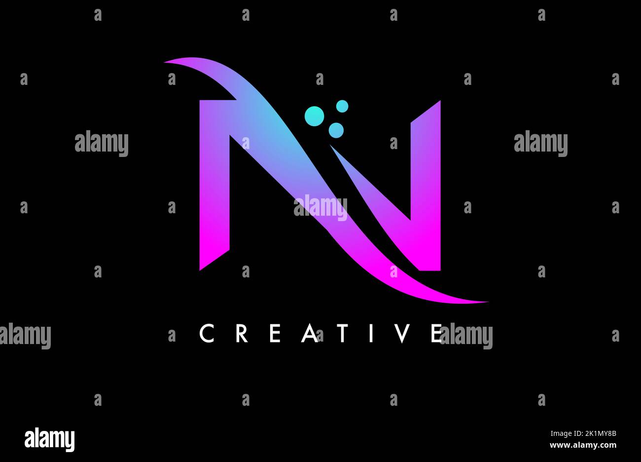 Purple Blue N Letter Logo Design with Elegant Creative Swoosh and Dots ...