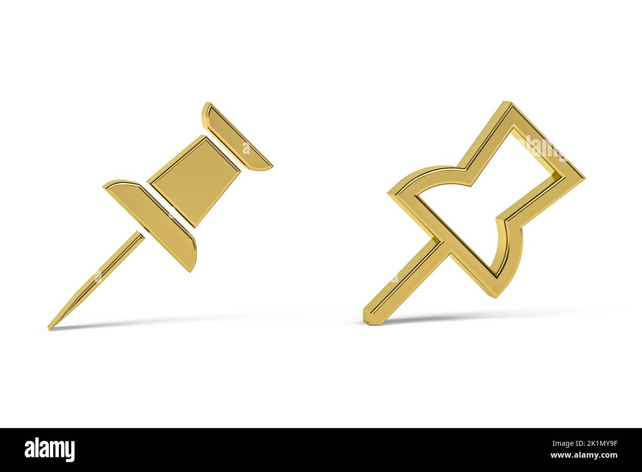 Golden 3d pin icon isolated on white background - 3d render Stock Photo ...