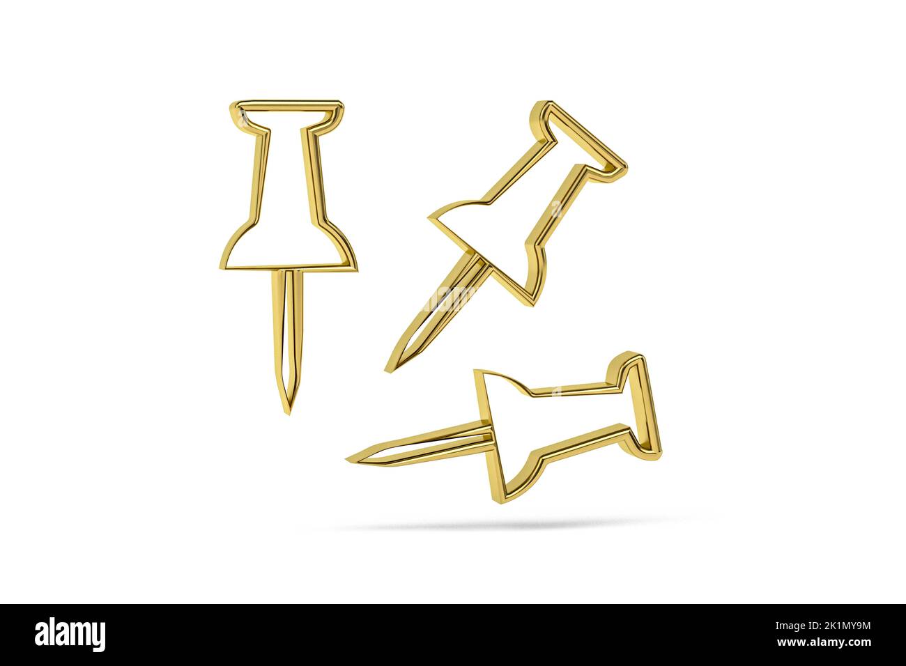 Golden 3d pin icon isolated on white background - 3d render Stock Photo ...