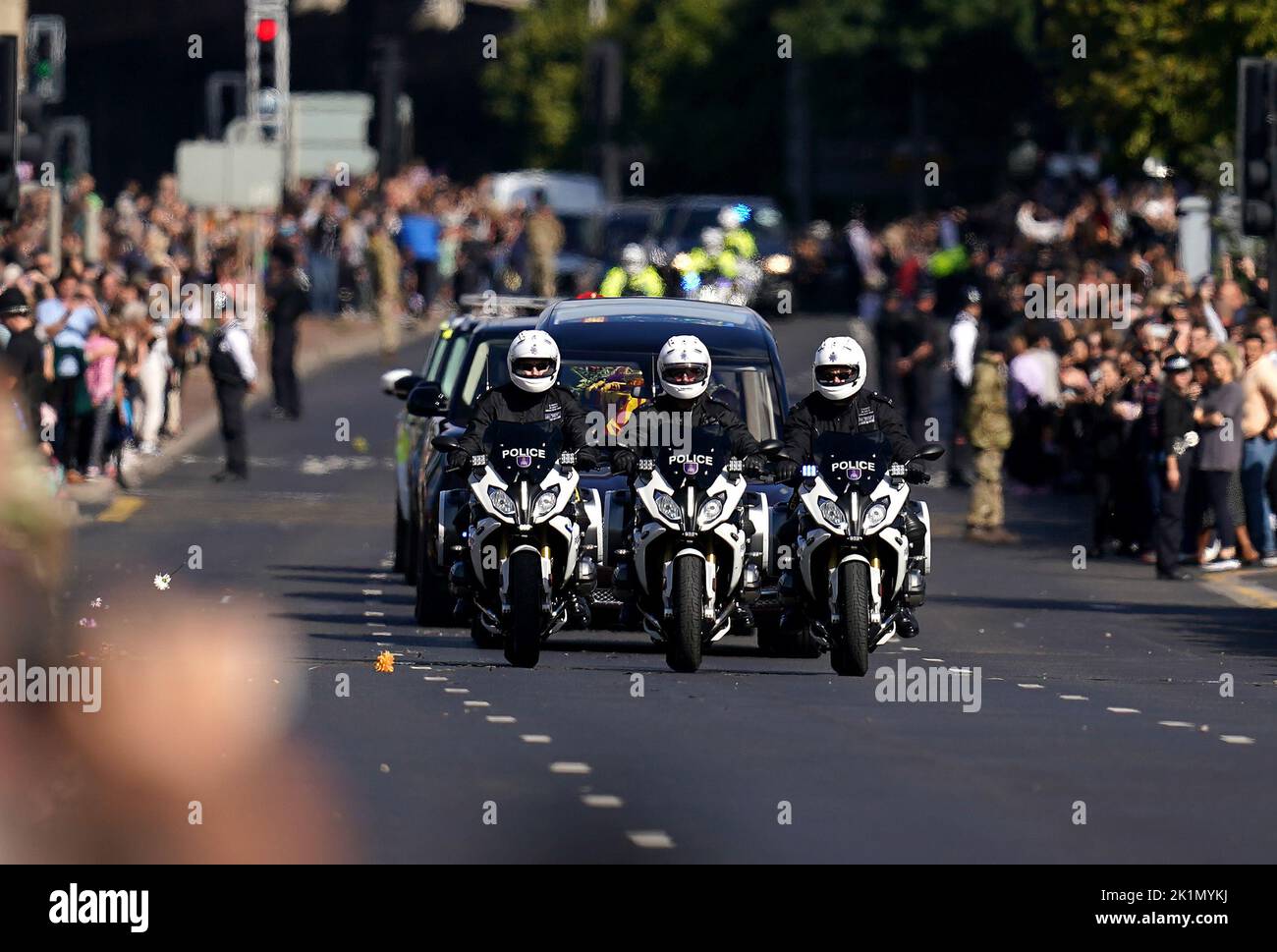 The State Hearse carries the coffin of Queen Elizabeth II, draped in ...